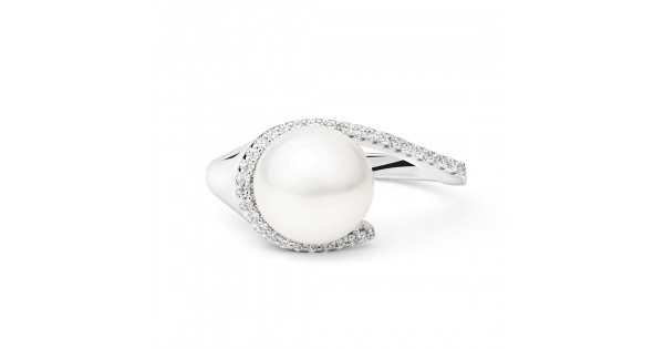 Inel cu perla naturala alba din argint si cristale DiAmanti SK19363R-W-G - Diamanti.ro